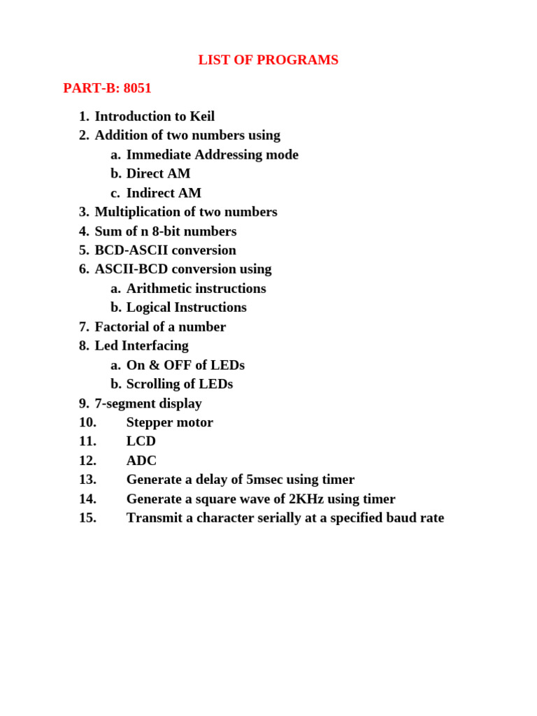 8051 - Interfacing Programs | PDF