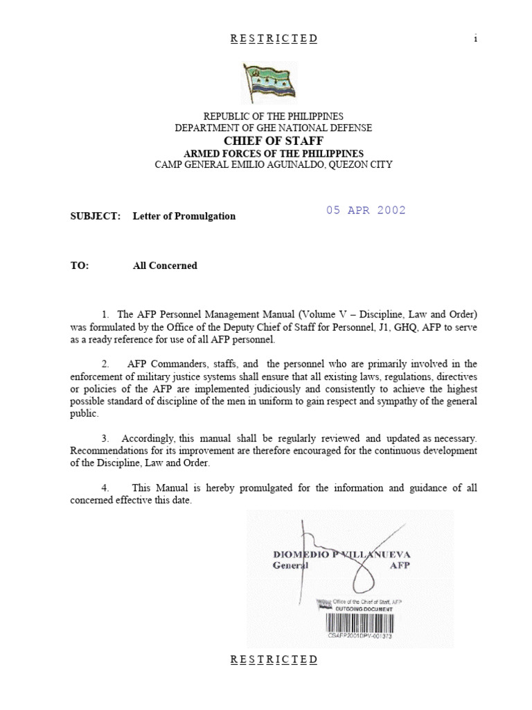 AFP Personnel Management Manual (Volume V-Discipline, Law and Order) | PDF