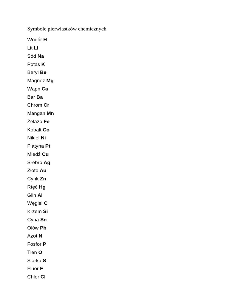 Symbole Pierwiastków Chemicznych | PDF