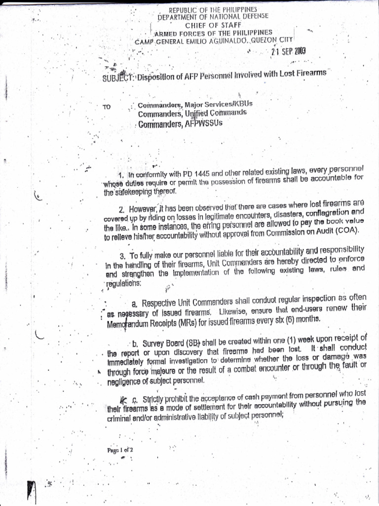 Disposition of AFP Personnel with Lost Firearms_page 1 | PDF