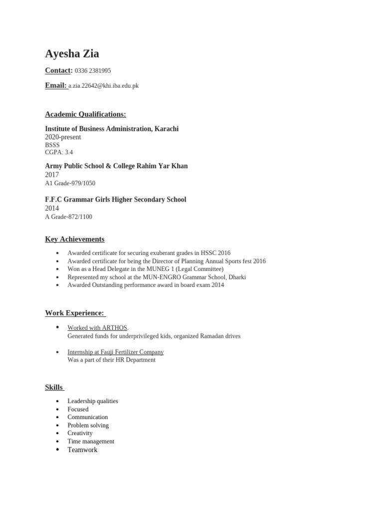 Ayesha Zia - Resume | PDF