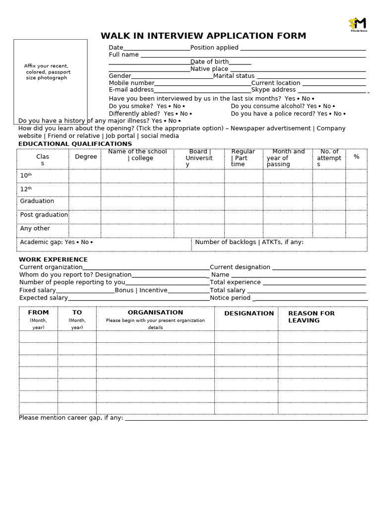 Interview Application Form | PDF