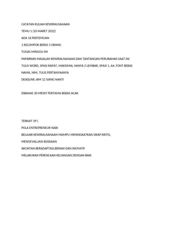 CATATAN KULIAH KEWIRAUSAHAAN | PDF