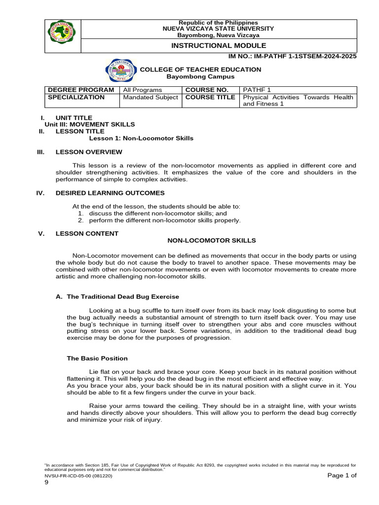 24-1 PATHF 1-MODULE 3 Non-Locomotor Movement | PDF