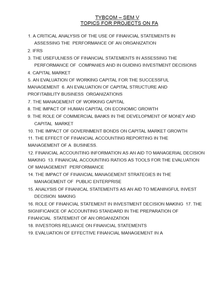 Fa Project Topics Tybcom Sem - V | PDF