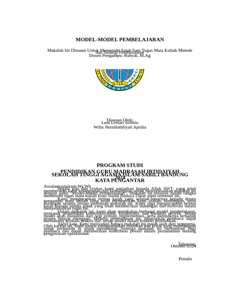 Makalah Model-Model Pembelajaran | PDF