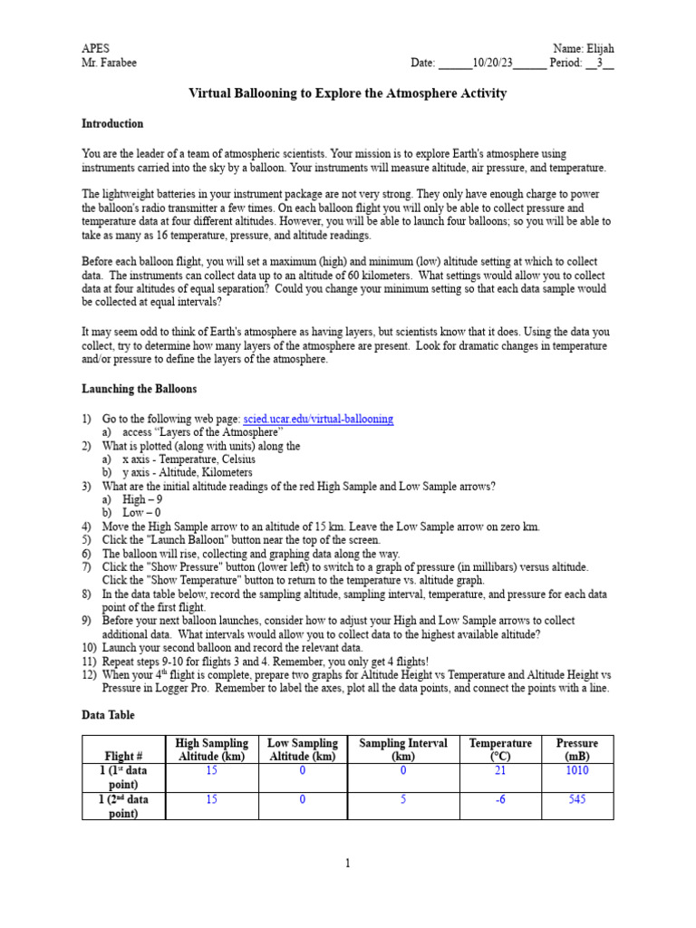 Virtual Ballooning Activity-2022 | PDF | Atmosphere Of Earth ...
