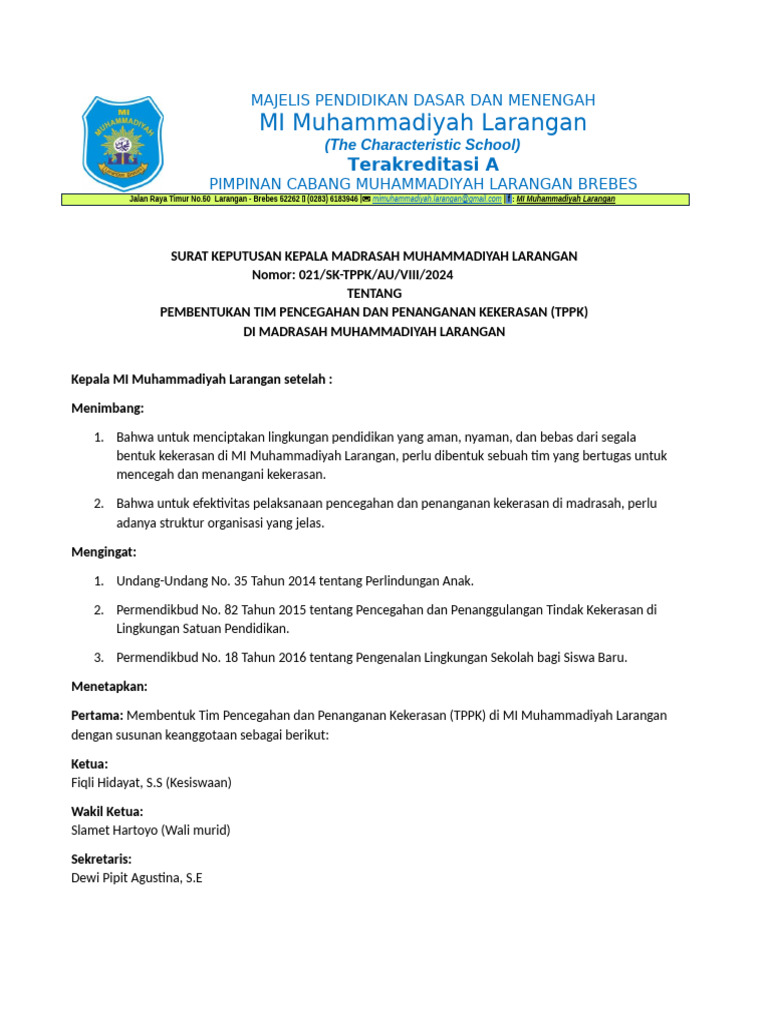 12, 1 SK Tim Pencegahan Dan Penanganan Kekerasan (TPPK) | PDF