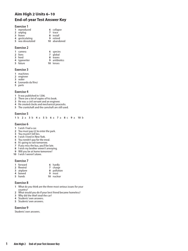 Aim High 2 EOY Answer Key-1 | PDF
