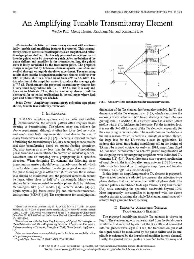 An Amplifying Tunable Transmitarray Element | PDF