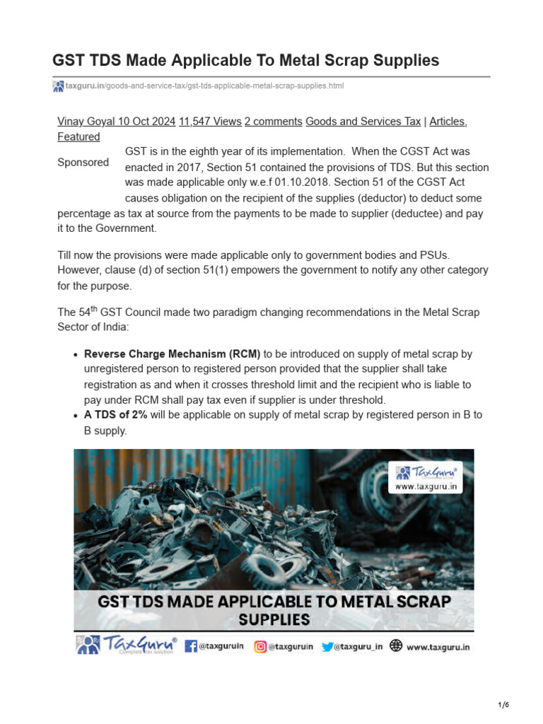 Taxguru - in-GST TDS Made Applicable To Metal Scrap Supplies | PDF
