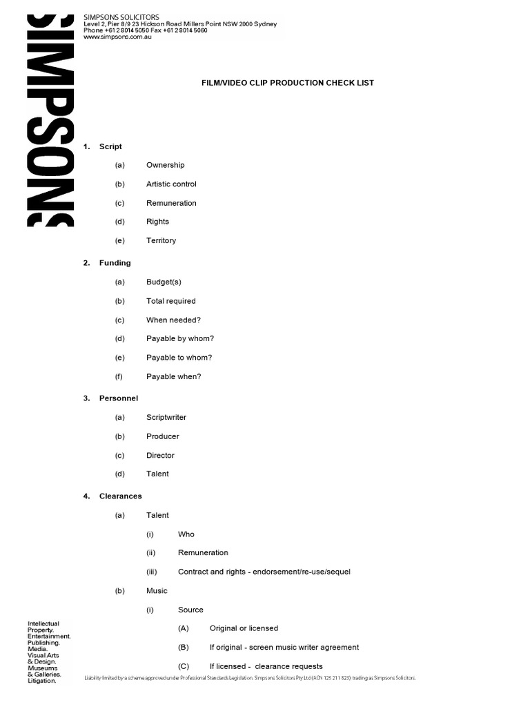 Film and Video Clip Production Checklist | PDF