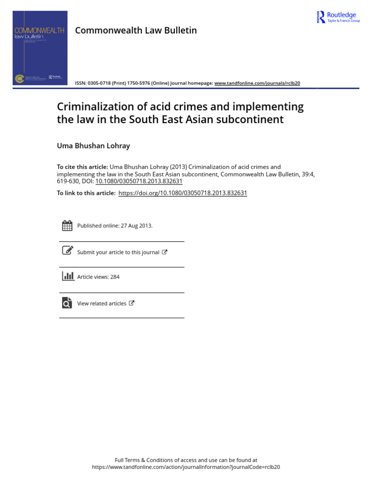 Criminalization of Acid Crimes and Implementing The Law in The South ...