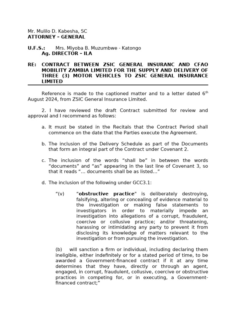 ZSIC General Insurance (Three (3) Motor Vehicles) 15.08.2024 - Memo | PDF