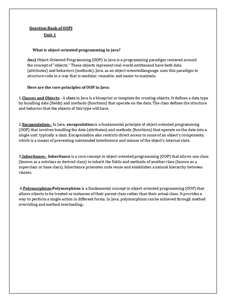 OOPJ Question Bank Solution | PDF