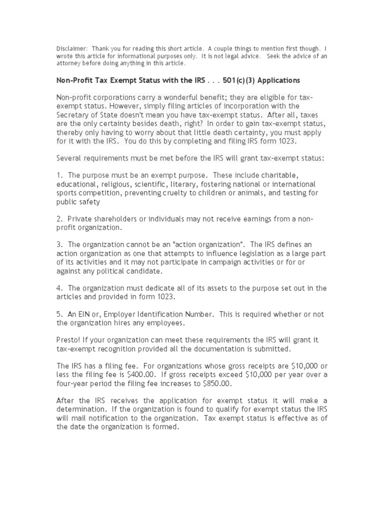 Non Profit Tax Exempt | PDF