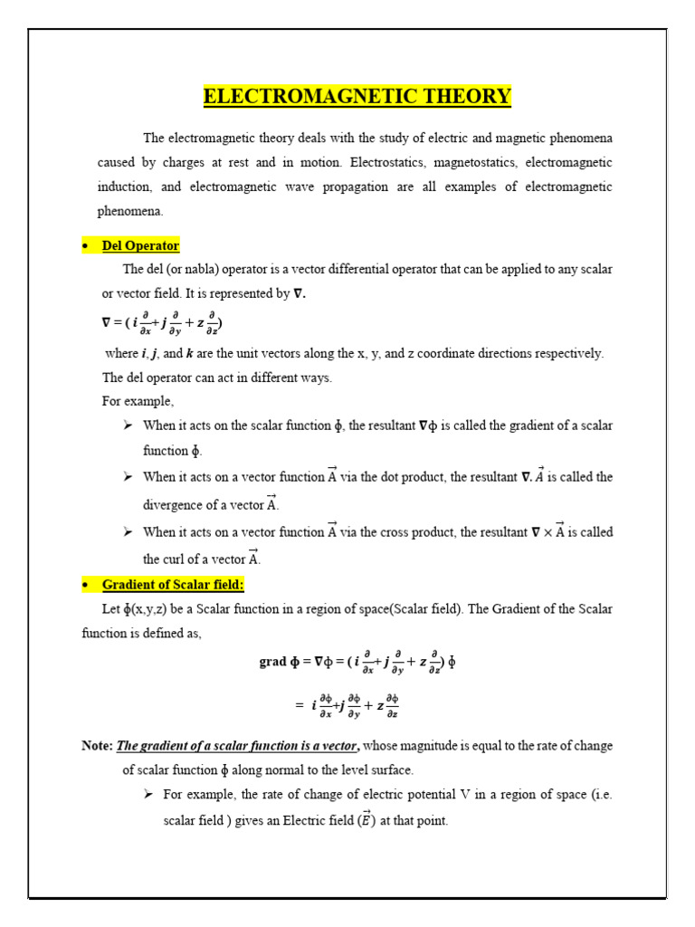 Electromagnetic Theory Notes (June-2024) | PDF | Flux | Divergence