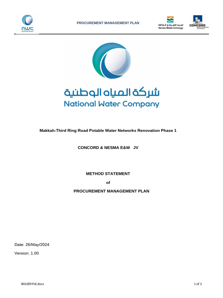 16 - PROCUREMENT MANAGEMENT PLAN REV 1.0 Phase 1 | PDF