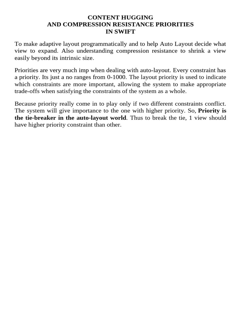 Content Hugging & Compression Resistance in Swift | PDF