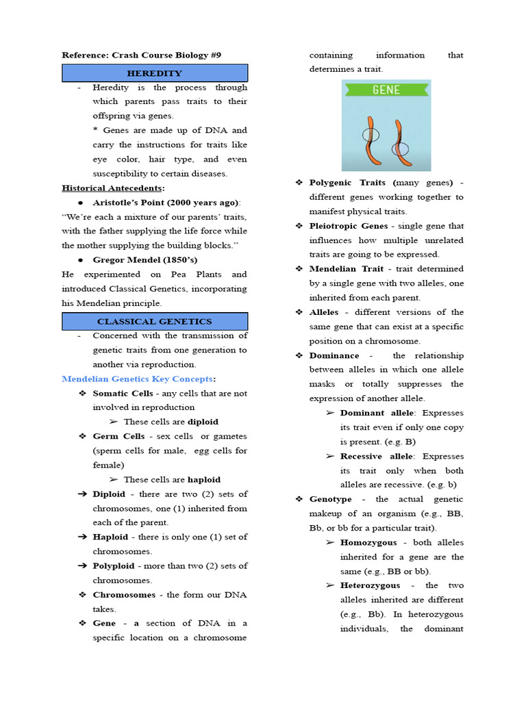 HEREDITY - Crash Course Biology #9 | PDF | Dominance (Genetics) | Genotype