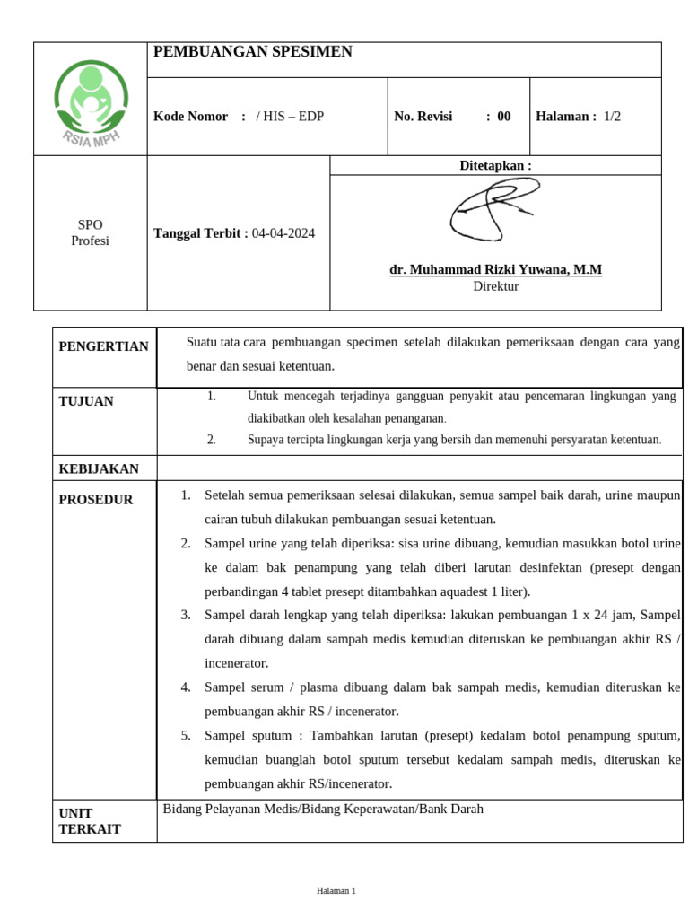 Sop Pembuangan Spesimen | PDF