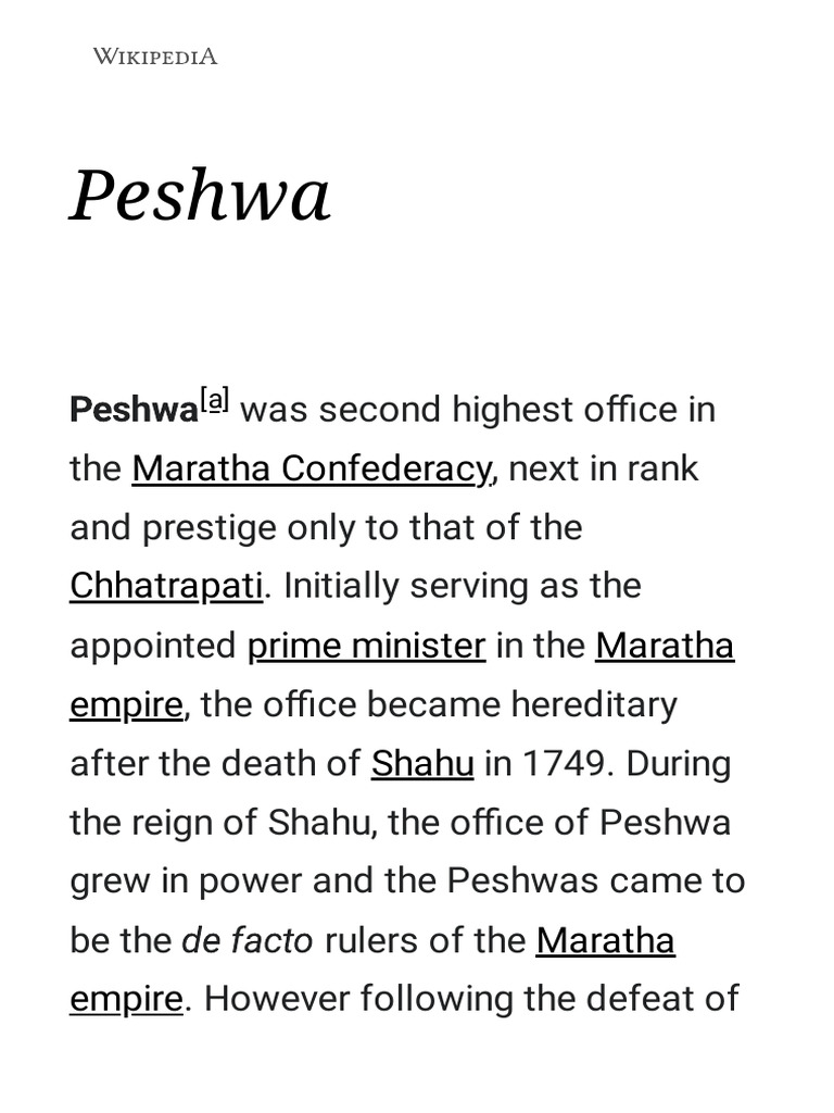 Peshwa - Wikipedia | PDF