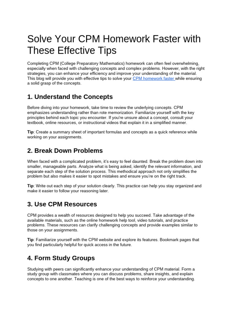 Solve Your CPM Homework Faster With These Effective Tips | PDF