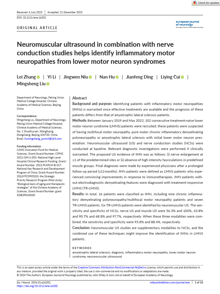Euro J of Neurology - 2024 - Zhang - Neuromuscular Ultrasound in ...