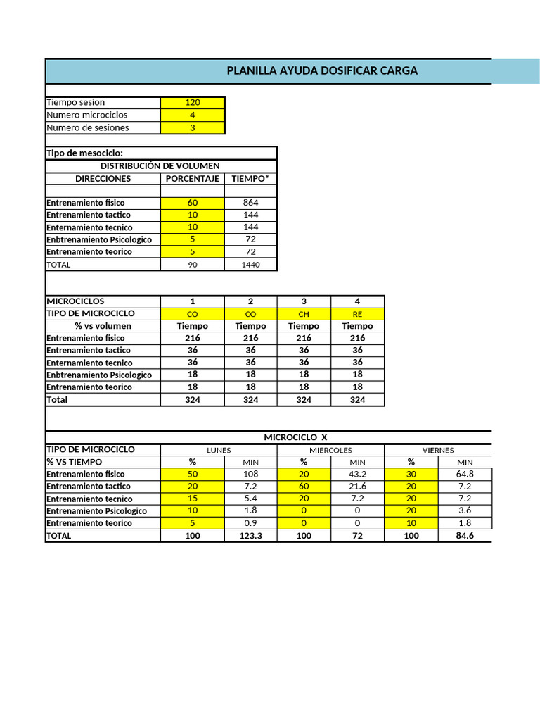 Planilla Para Carga Mesociclos | PDF