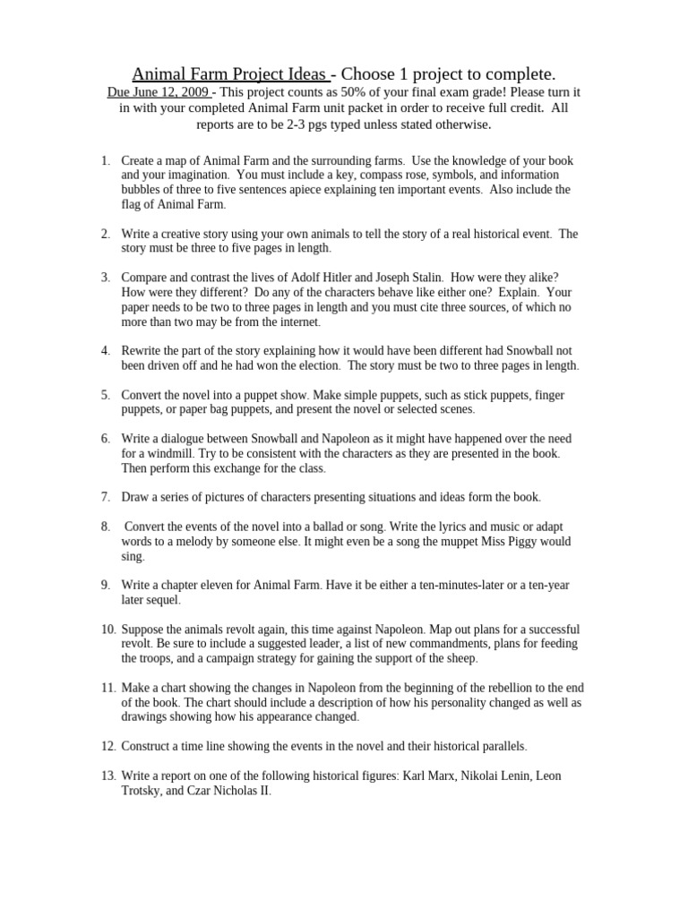 Animal Farm Project Ideas | PDF