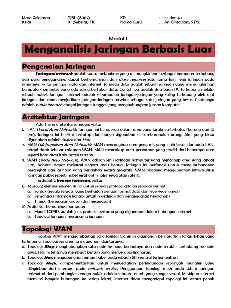 XI WAN (Modul 1) Menganalisis Jaringan Berbasis Luas | PDF