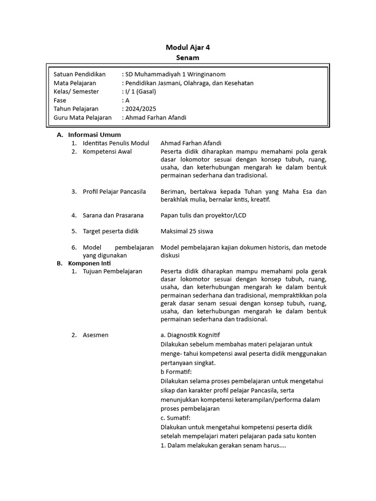 Modul Ajar 4 (Senam) | PDF