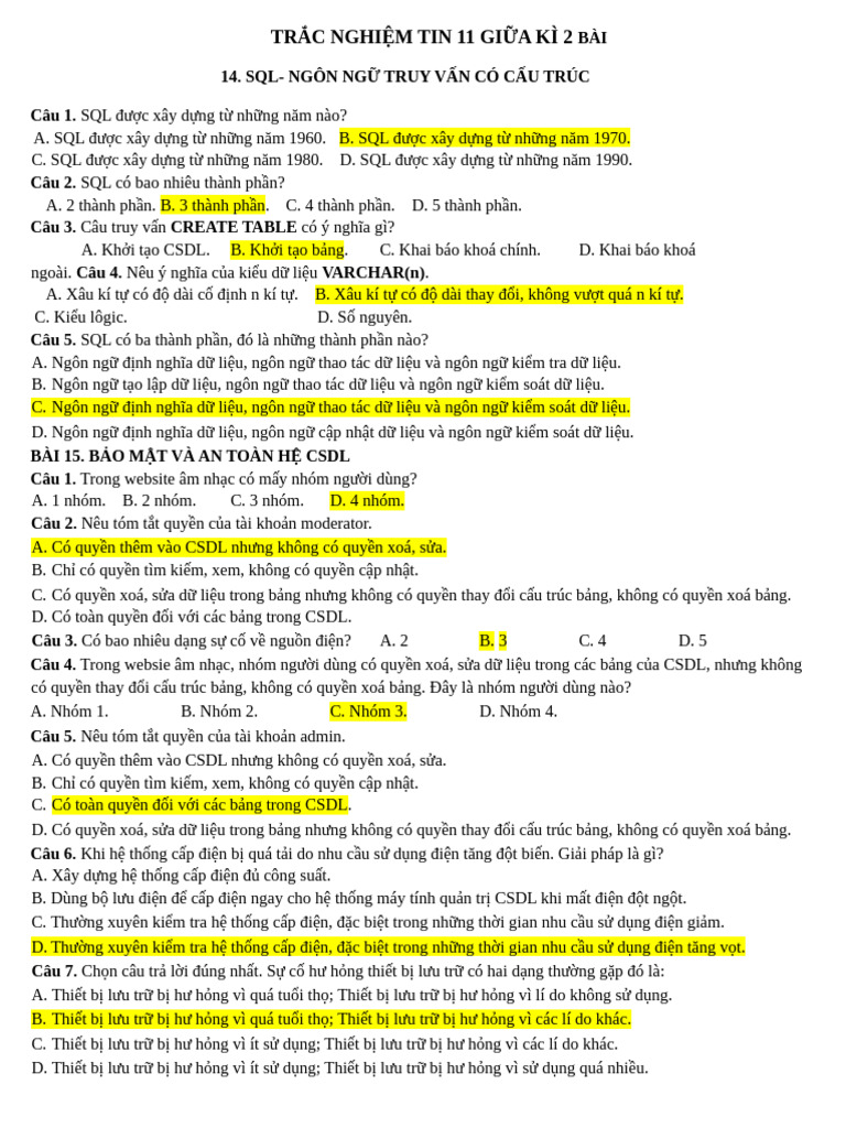 Trắc-Nghiệm-Tin-11-Giữa-Kì-2 2 | PDF