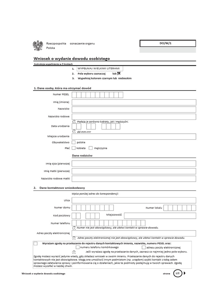 2021 Wniosek o Wydanie Dowodu Osobistego | PDF
