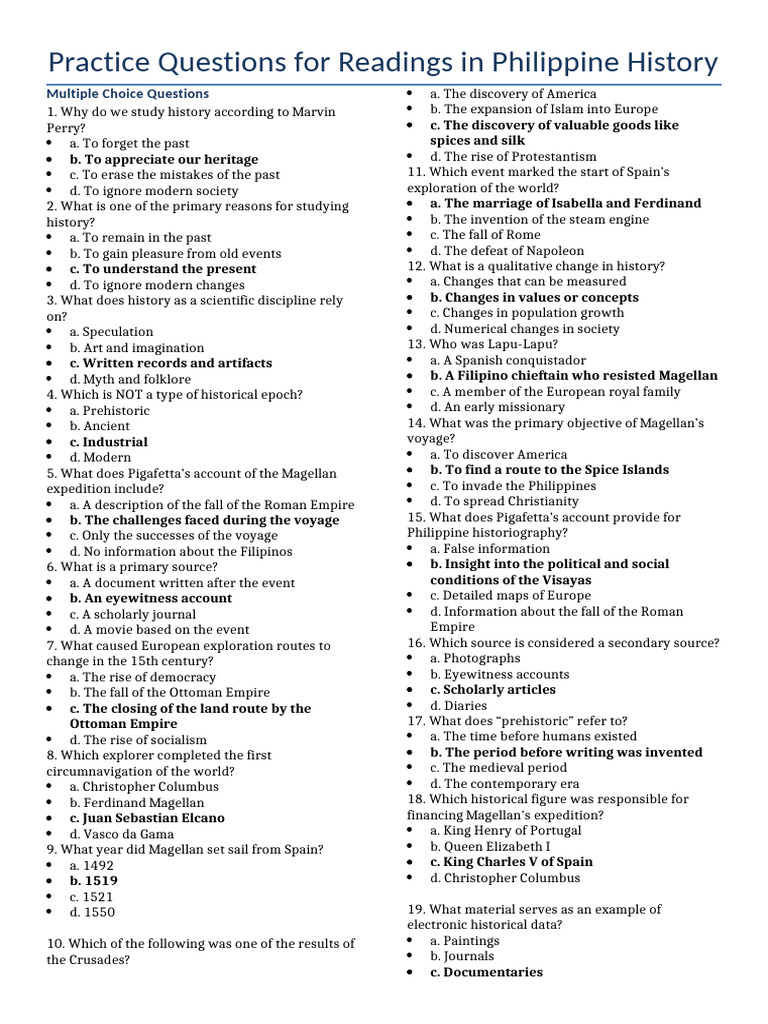 Philippine_History_Multiple_Choice_Questions | PDF