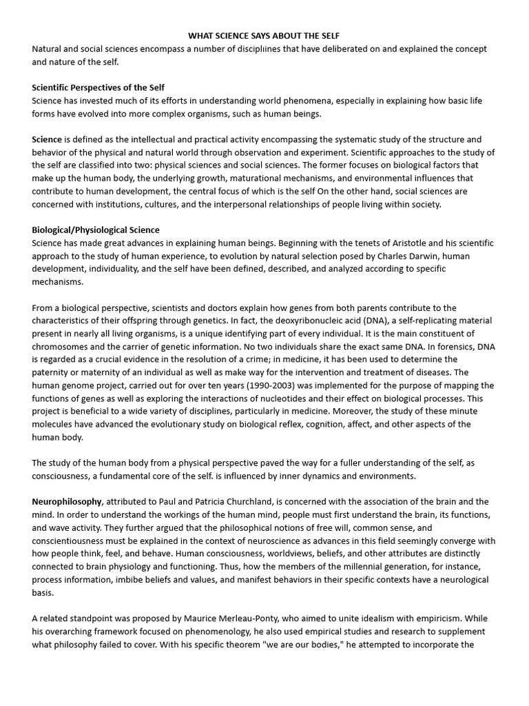 Uts Scientific Views of The Self | PDF | Science | Science & Mathematics