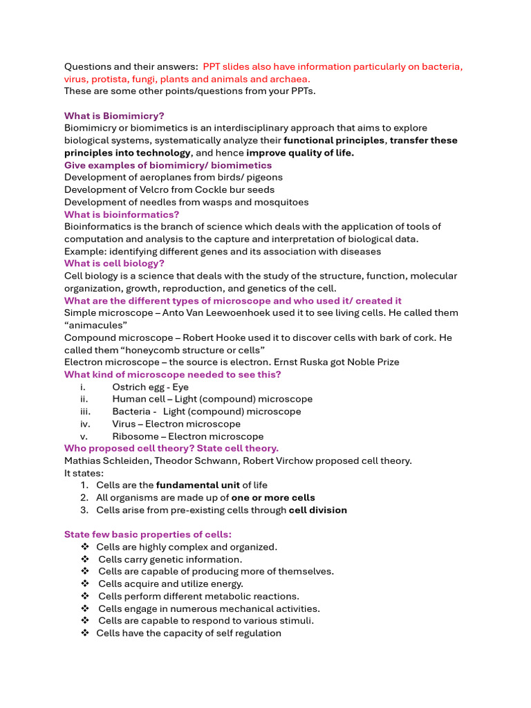 Questions and Their Answers - Cell Biology - Upto Cell Organelles | PDF ...