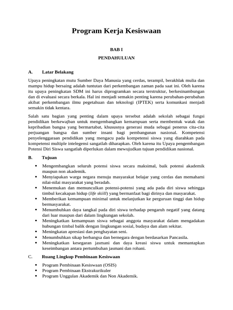 Program Kerja Kesiswaan SMP Tahfidz Al-Azka Syuhada Tahun 2022 | PDF ...