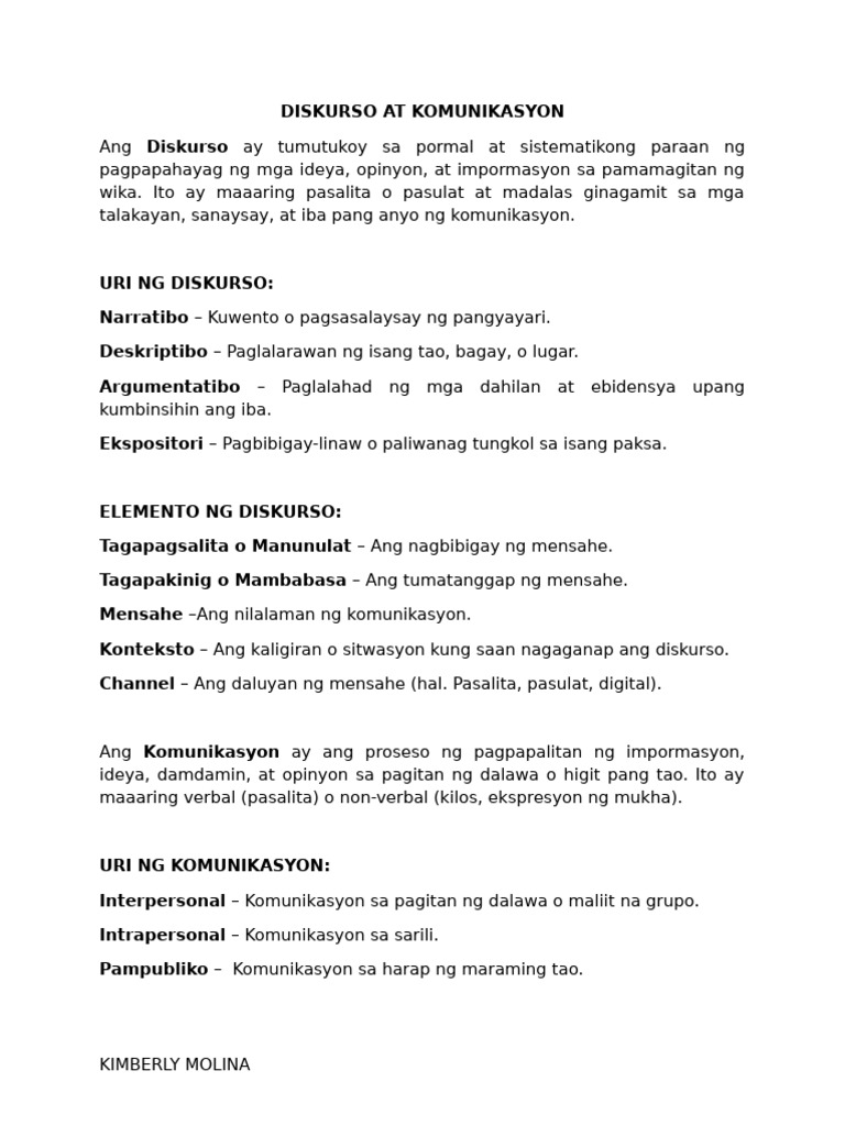 Diskurso at Komunikasyon | PDF