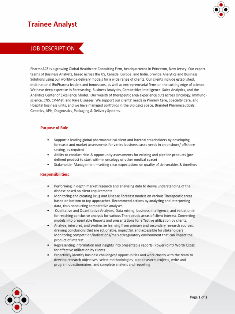 PharmaAce Trainee Analyst JD | PDF