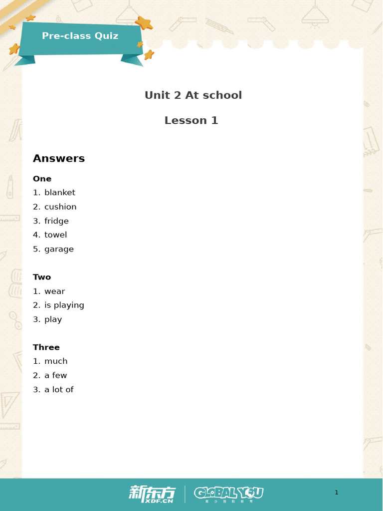 PET U2-L1-Pre-class Quiz Answer | PDF
