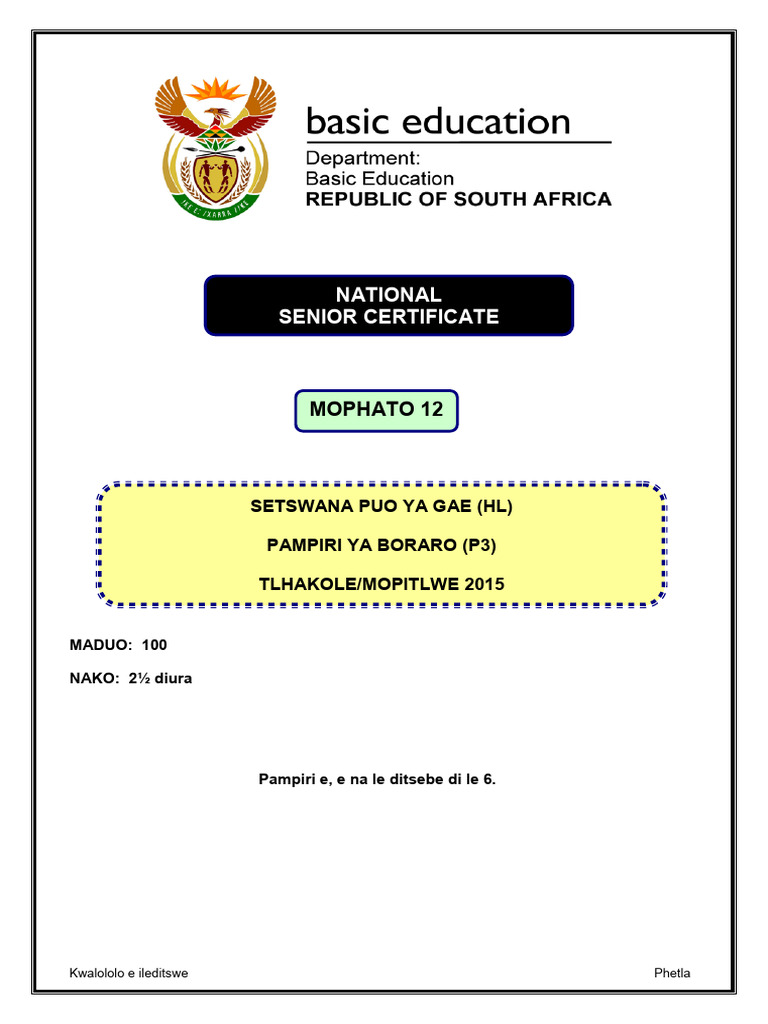 Setswana P3 Exam Guidelines | PDF | Languages Of Africa