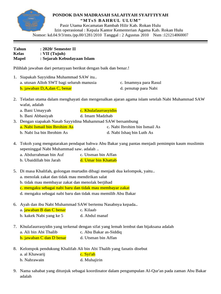 Soal Ski Semester 2 Kelas 7 | PDF