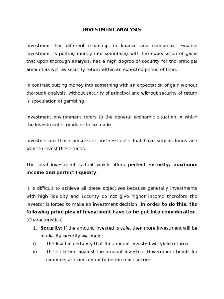 Investment Analysis Lecture Notes | PDF