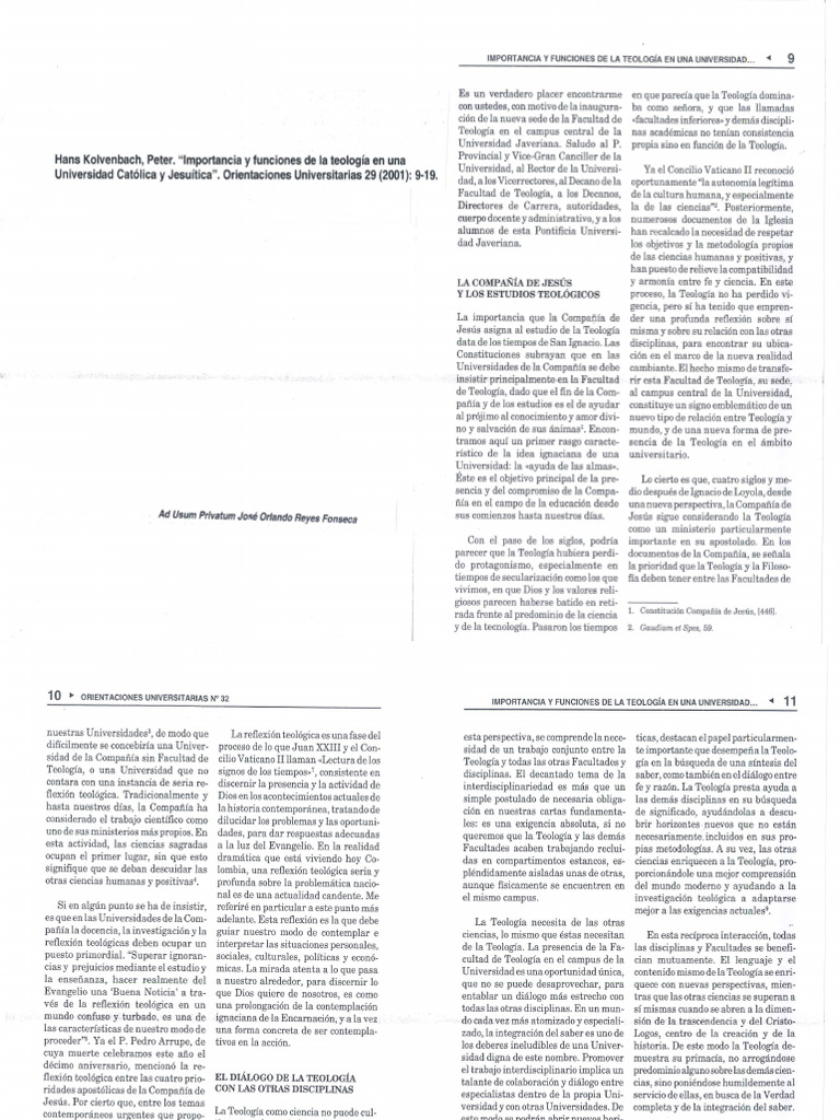 Lectura 2. Hans Kolvenbach. Importancia y Funciones | PDF