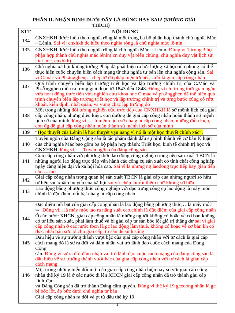 CNXHKH 2 Đúng Sai NTTP | PDF