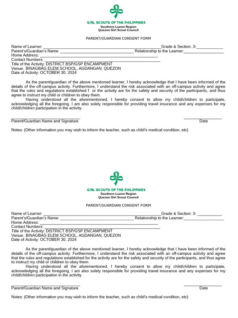 Parent Consent Form NEW GSP | PDF