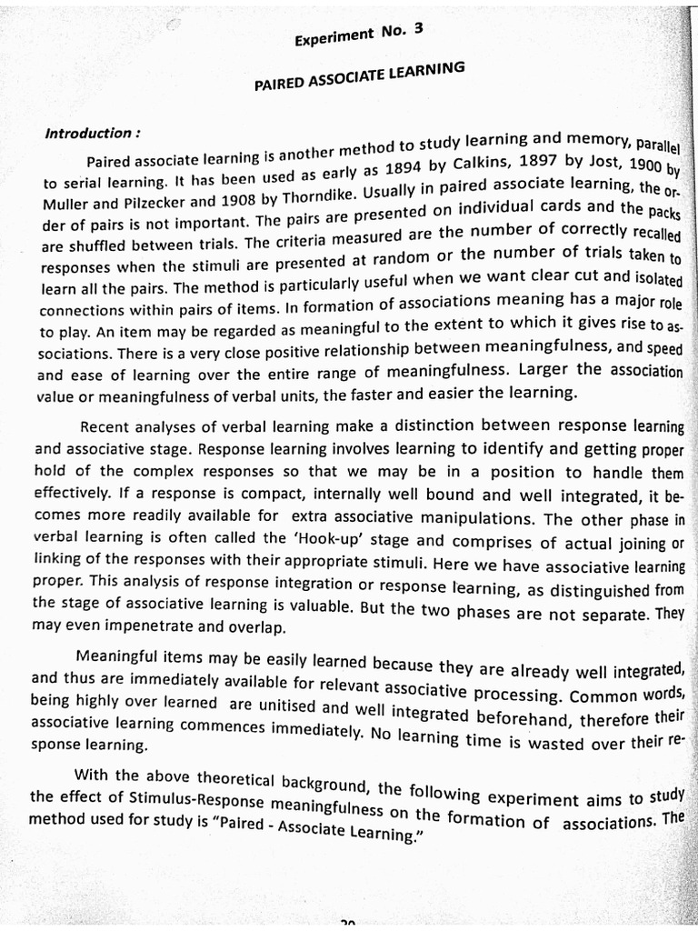 Paired Associatate Learning | PDF