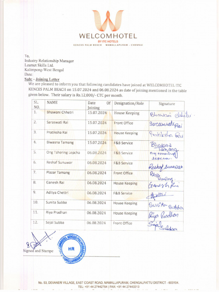 Joining Letter | PDF