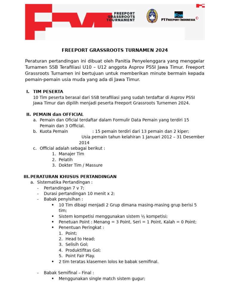 (SSB PERSADA) Formulir Freeport Grassroots Turnamen | PDF